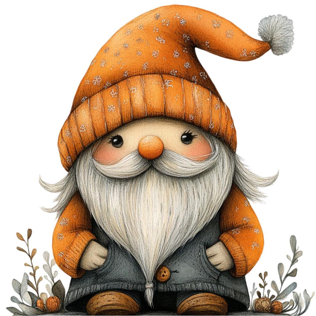 Orange Gnomes With Flowers Clipart Bundle, 16 High-quality JPG, Craft ...