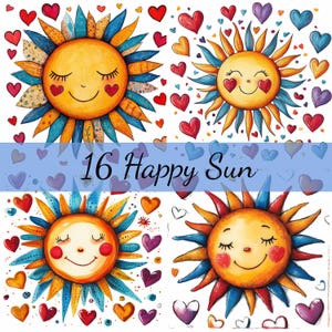 16 Happy Sun Hearts Colorful Clipart Bundle, 16 High-quality JPG, Craft ...