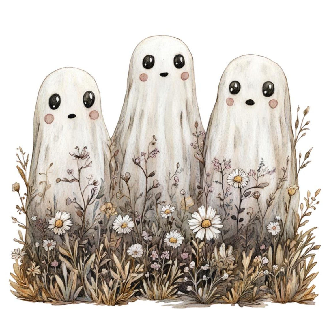 Folk Art Cute Ghost Flowers Clipart Bundle 12 Transparent PNG Download ...