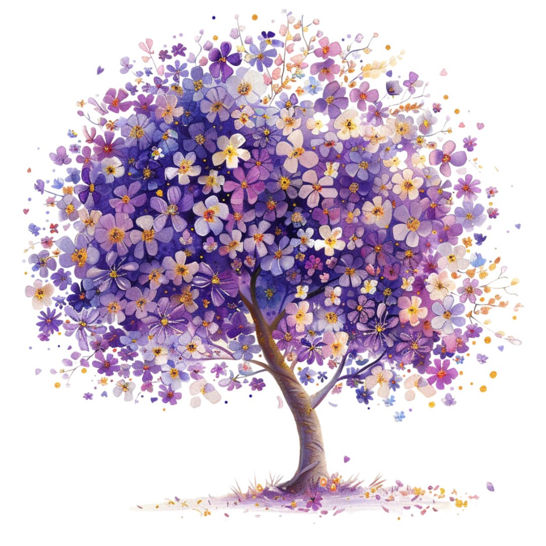 Purple and Gold Flower Tree Floral Clipart Bundle, 16 High-quality JPG ...