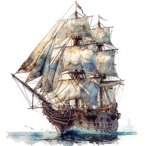 16 Vintage Pirate Ship Clipart Bundle, High-quality JPG, Craft Art ...