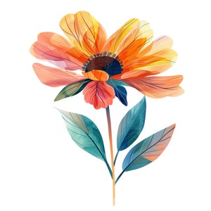 Boho Orange Teal Flowers Clipart Bundle, 16 High-quality JPG, Craft Art ...