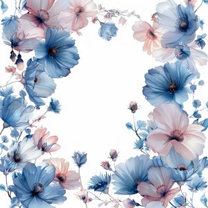 Flowers in a Square Frame Clipart Bundle, 16 High-quality JPG, Craft ...