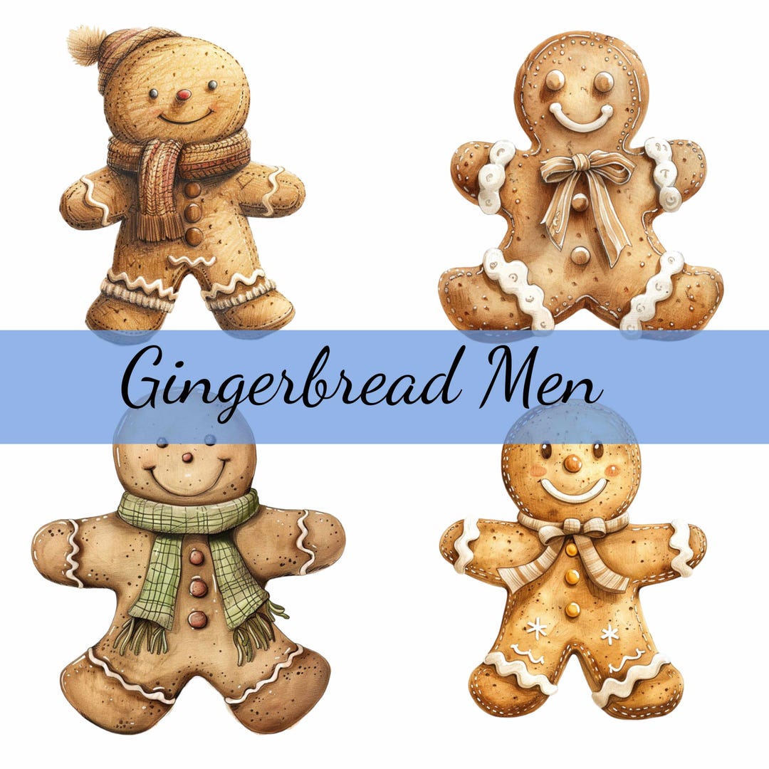 16 Gingerbread Man Cookie Clipart Bundle, 16 High-quality JPG, Craft ...