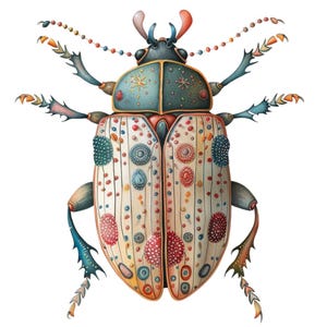 16 Folk Art Beetle Clipart Bundle, 16 High-quality JPG, Craft Art, Card ...