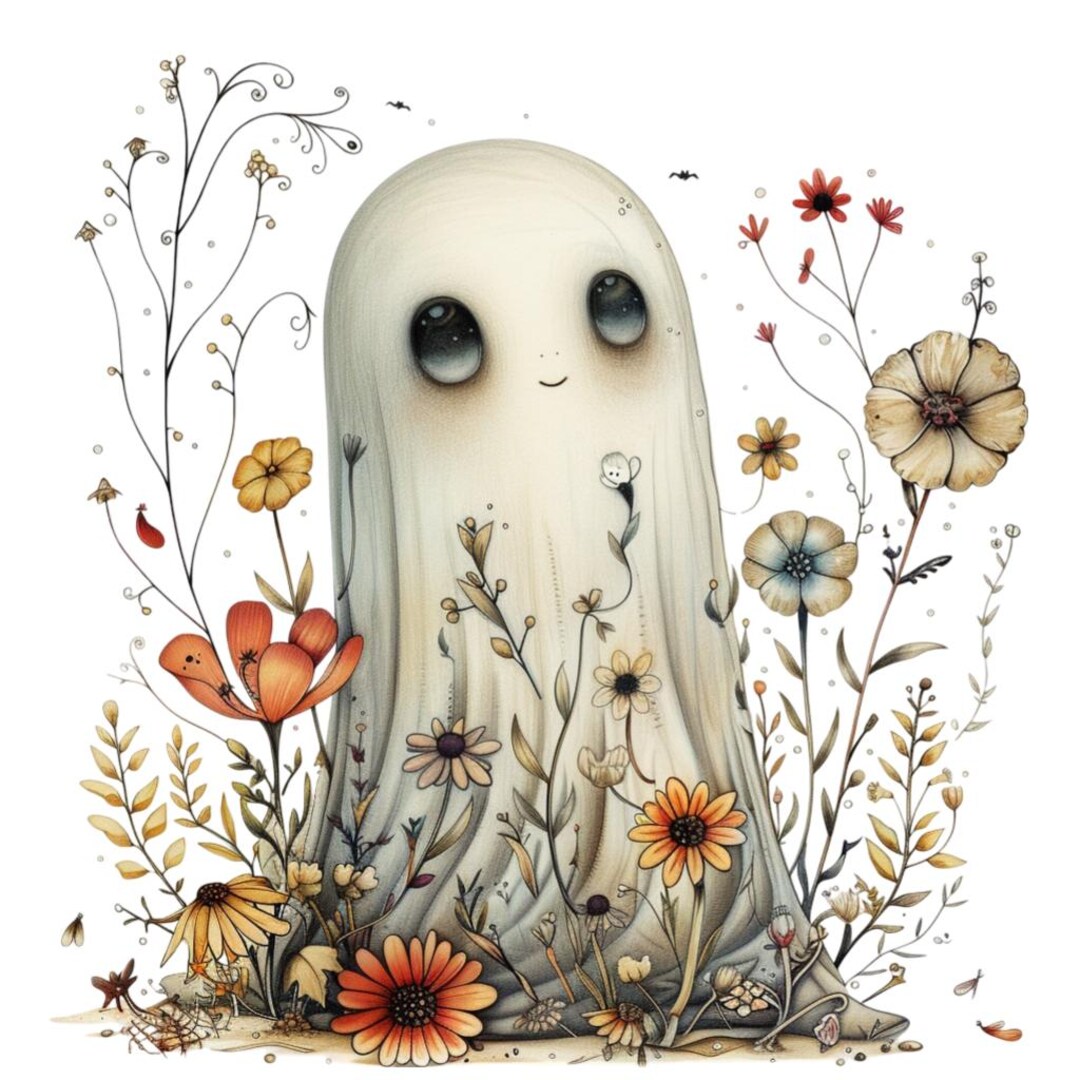 Cute Folk Art Ghost Clipart Bundle, 16 High-quality JPG, Craft Art ...