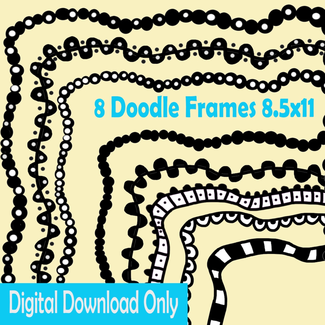 8 Wiggly Doodle Frames Borders Digital Frame Clip Art Digital Bundle ...