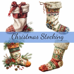 Christmas Stocking Clipart Bundle, 12 High-quality JPG, Craft Art, Card ...