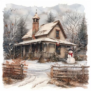 16 Winter Farm House With Snowman Clipart Bundle, 16 High-quality JPG ...