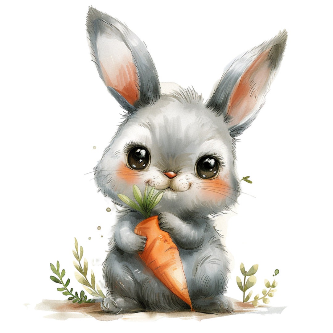 Bunny Rabbit With Carrot Clipart Bundle, 14 High-quality JPG, Craft Art ...