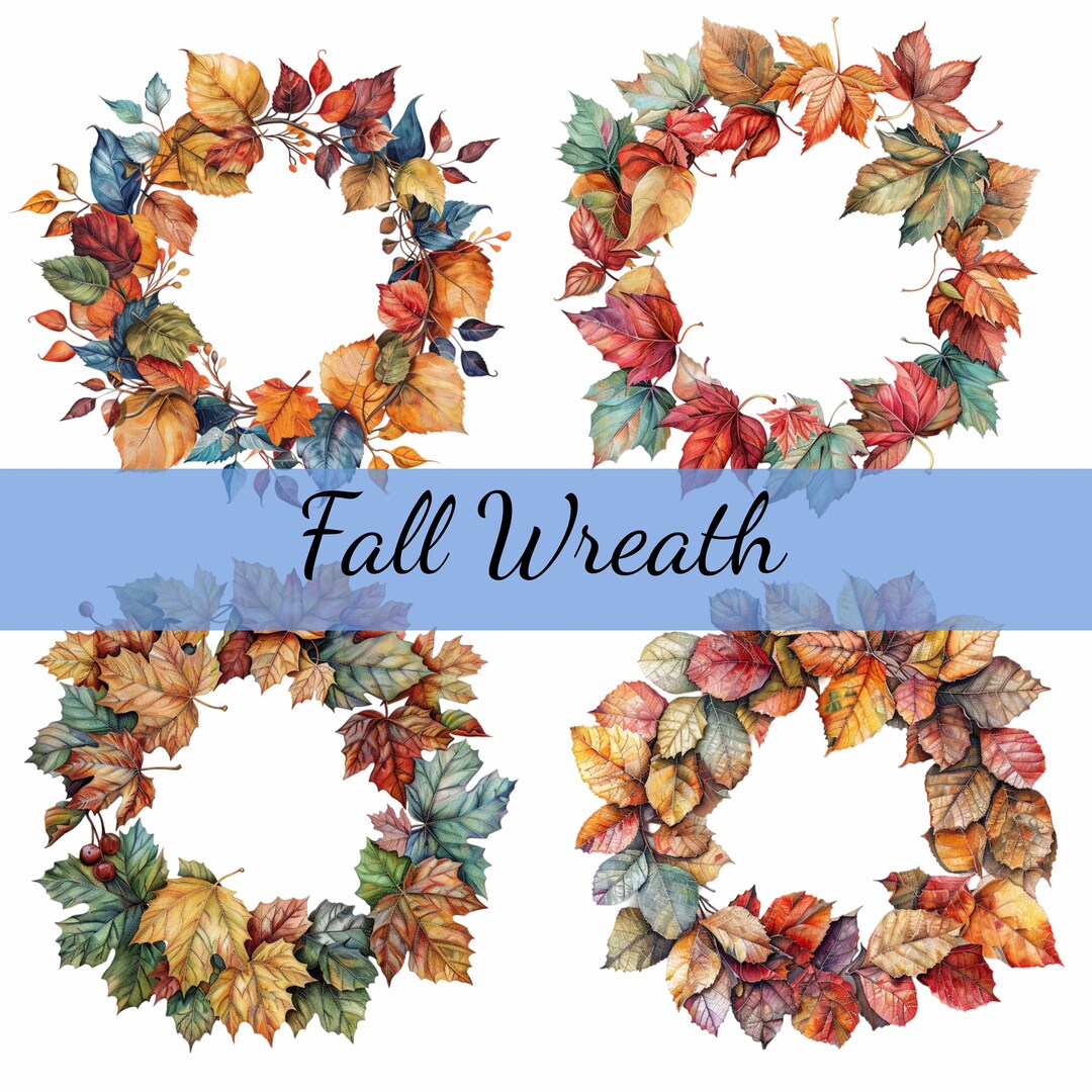 16 Autumn Fall Leaf Wreath Clipart Bundle, 16 High-quality JPG, Craft ...