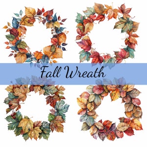 Autumn Fall Leaf Wreath Clipart Bundle, 16 High-quality JPG, Craft Art ...