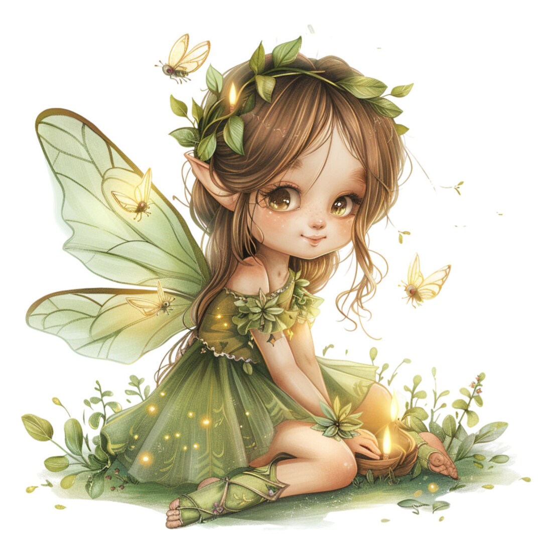 Forest Fairy With Fireflies Clipart Bundle, 16 High-quality JPG, Craft ...