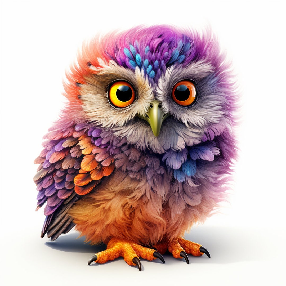 Fluffy Rainbow Owl Clipart Bundle, High-quality JPG, Craft Art, Card ...