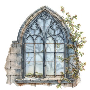 Gothic Windows in Spring Clipart Bundle, 16 High-quality JPG, Craft Art ...