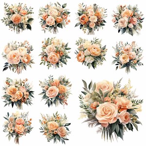 12 Peach Flower Wedding Bouquet Clipart Bundle, High-quality JPG, Craft ...