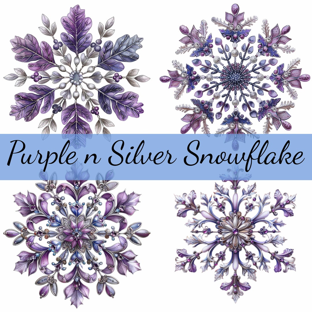 16 Snowflakes Purple and Silver Clipart Bundle, 16 High-quality JPG ...