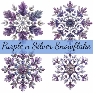 Snowflakes Purple and Silver Clipart Bundle, 16 High-quality JPG, Craft ...