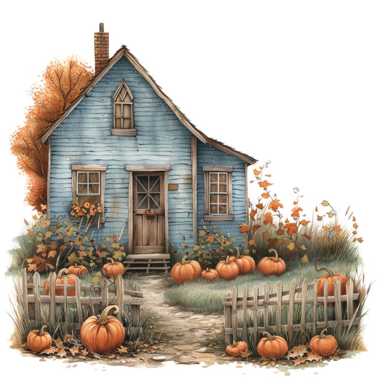 15 Farm House With Pumpkins Clipart Bundle, 15 High-quality JPG, Craft ...