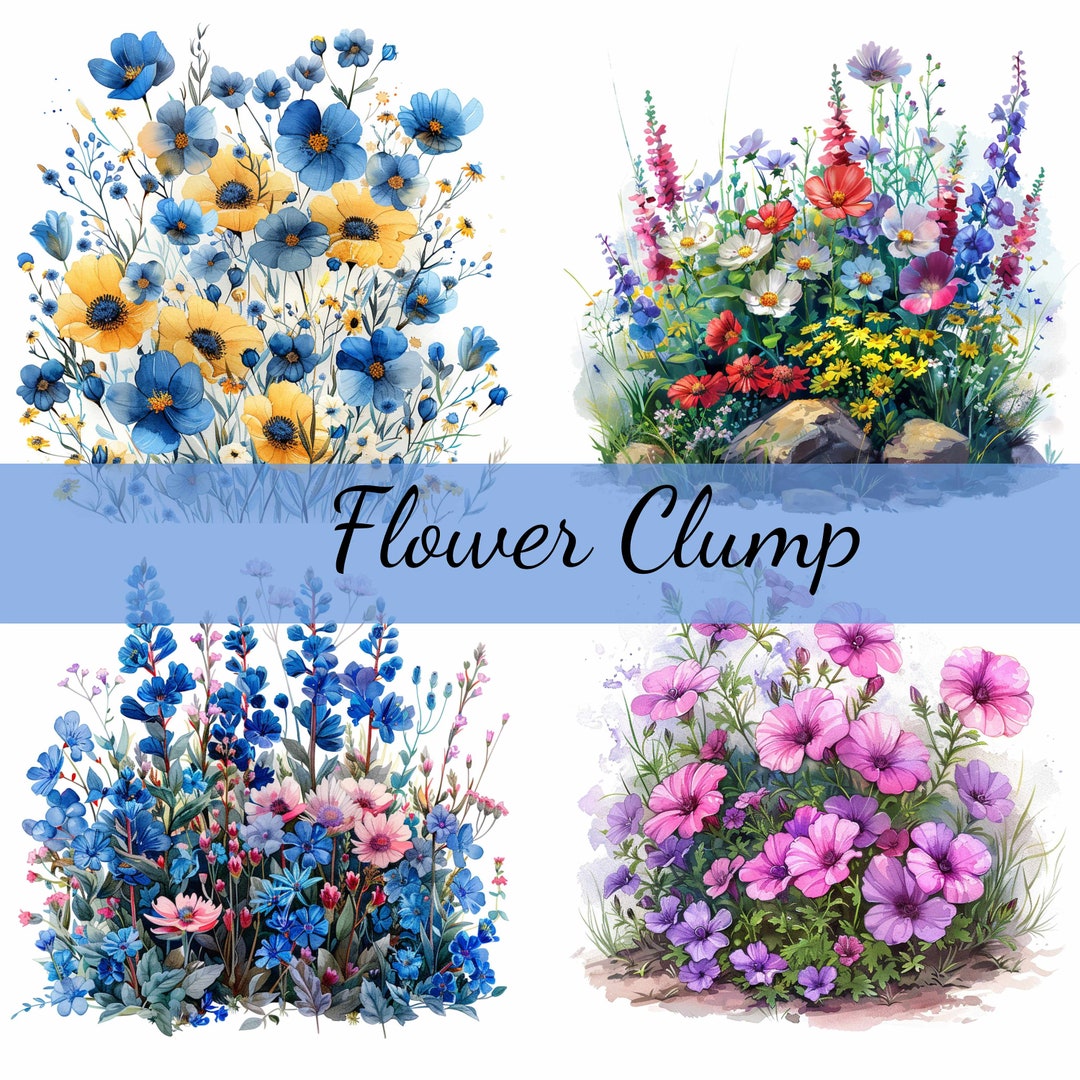 16 Flower Garden Clump Clipart Bundle, 16 High-quality JPG, Craft Art ...
