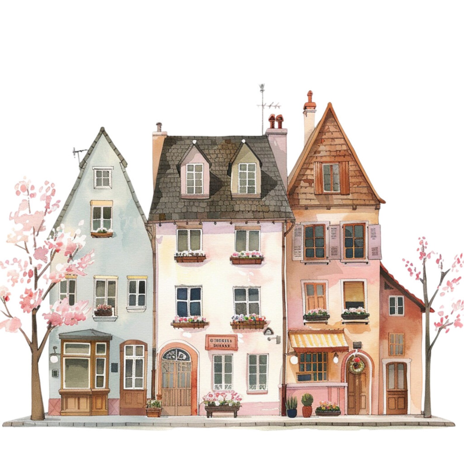 16 Spring Time Row House Clipart Bundle, 16 High-quality JPG, Craft Art ...