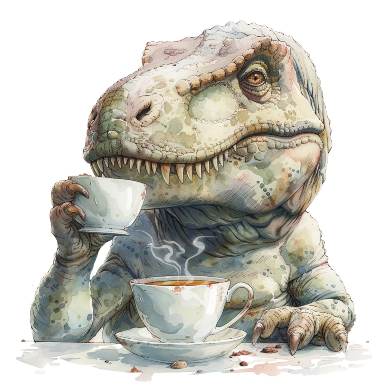 14 T Rex Dinosaur Drinking Coffee Tea Clipart Bundle, High-quality JPG ...