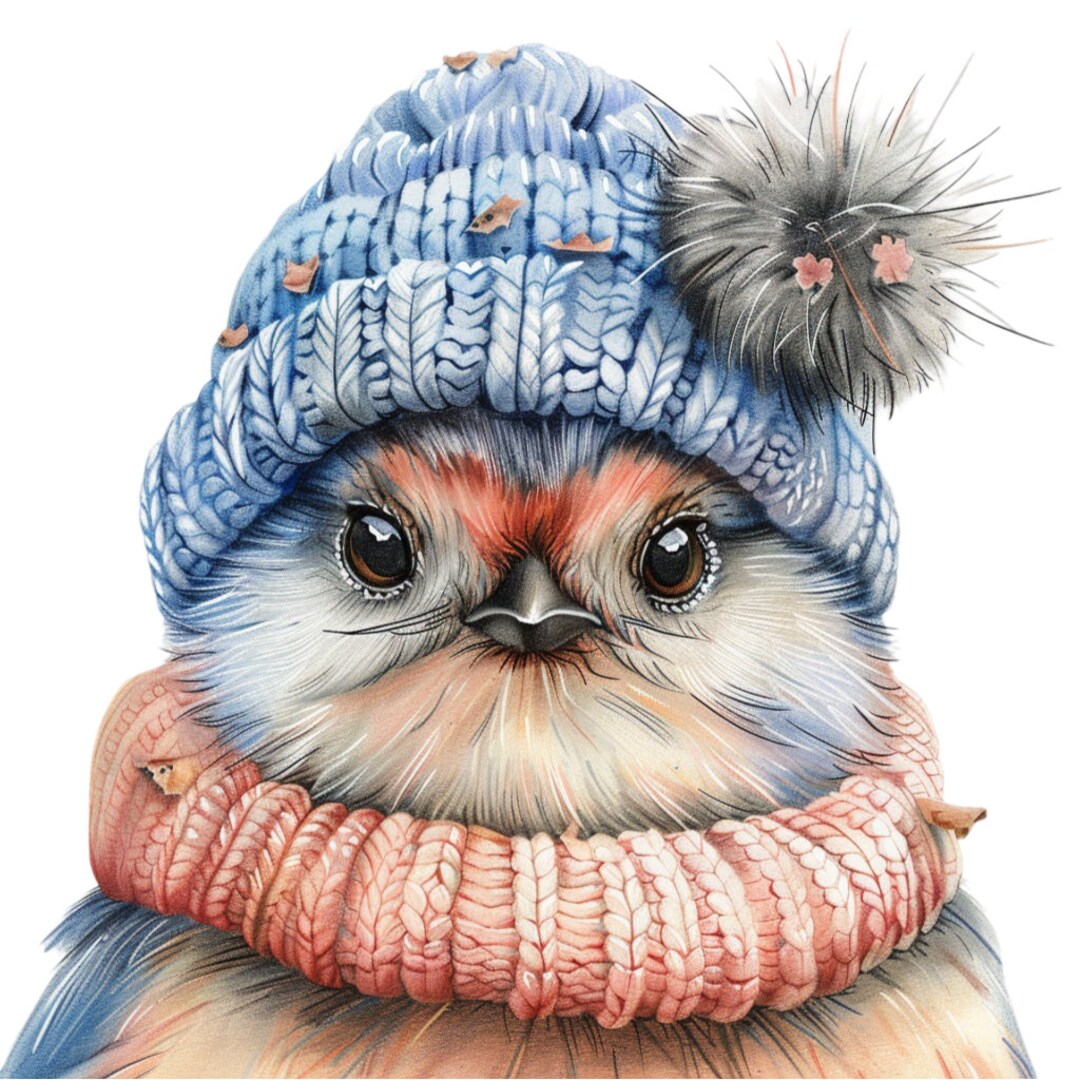 Cute Bird With Knit Hat Clipart Bundle, 16 High-quality JPG, Craft Art ...