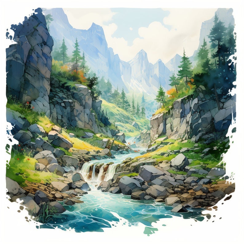 14 Mountain Streams in Woods Clipart Bundle, High-quality JPG ...