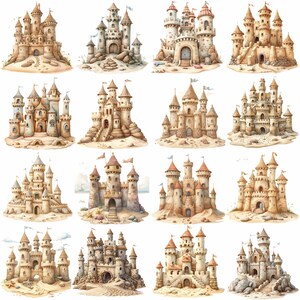 Beach Sand Castle Sandcastle Clipart Bundle, 16 High-quality JPG, Craft ...