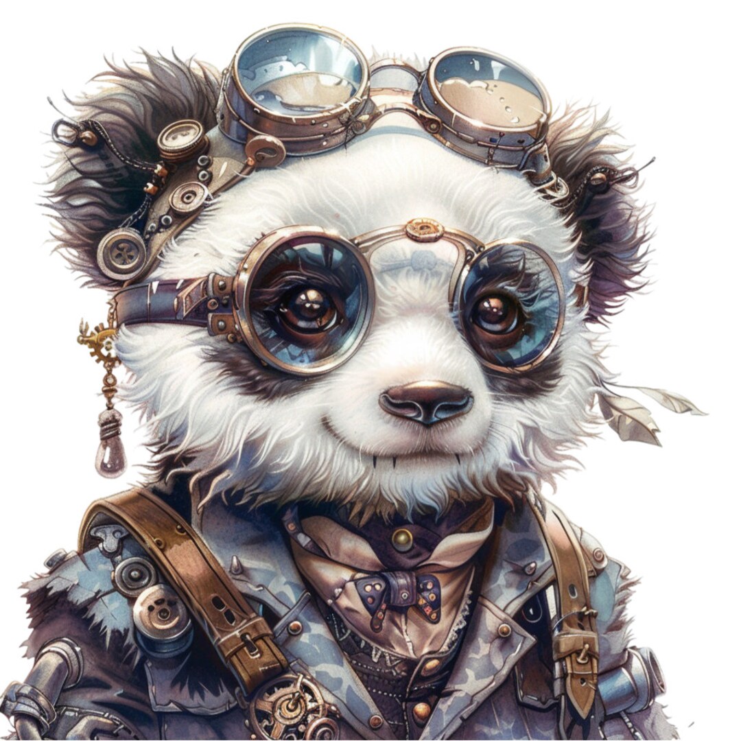 Steampunk Panda Clipart Bundle, 16 High-quality JPG, Craft Art, Card ...