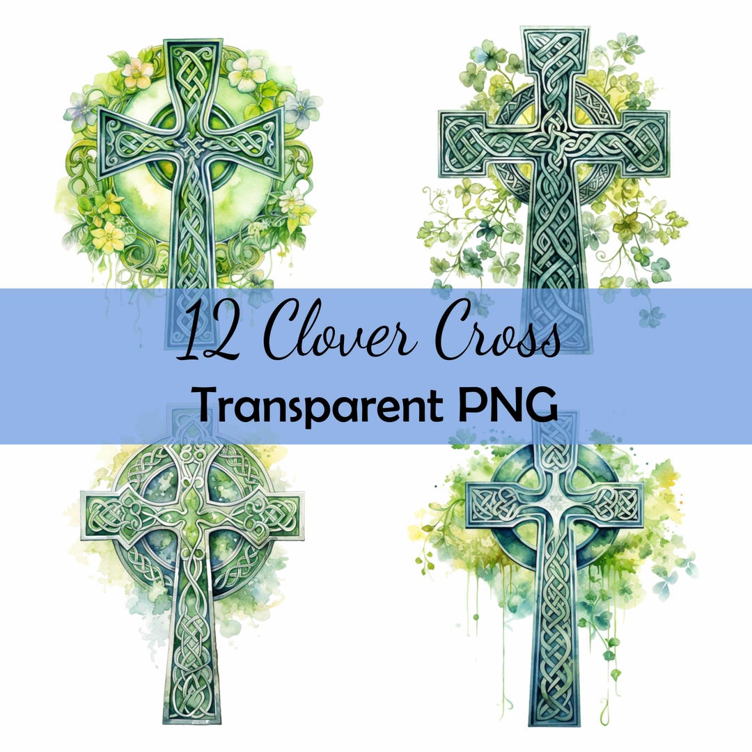 12 Celtic Cross Clovers Watercolor Clipart Bundle Transparent PNG ...