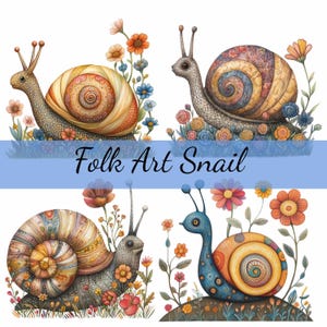 10 Folk Art Snail in Flowers Clipart Bundle, 10 Transparent PNG ...