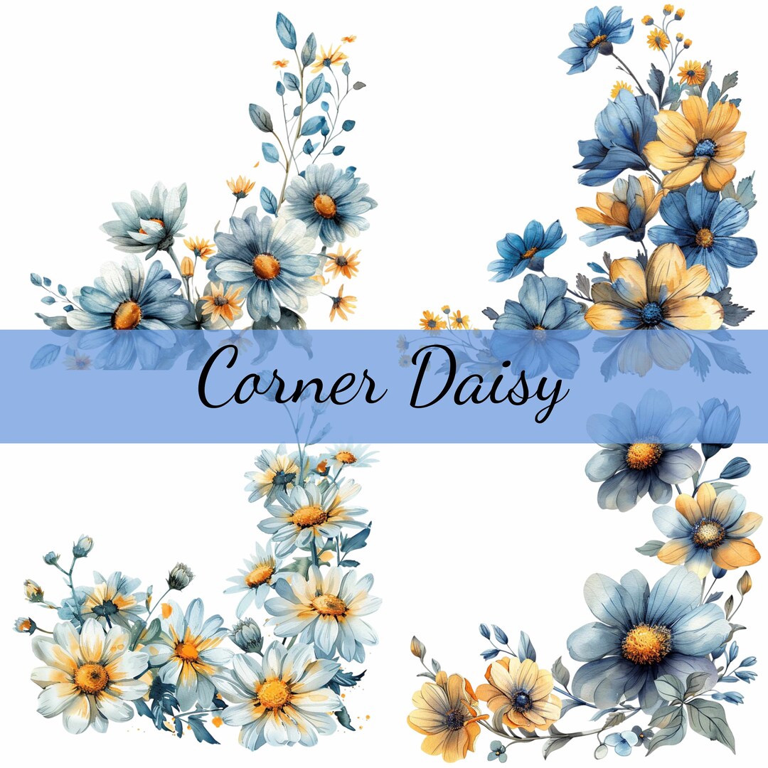 16 Daisy Flower Corner Frame Clipart Bundle, 16 High-quality JPG, Craft ...