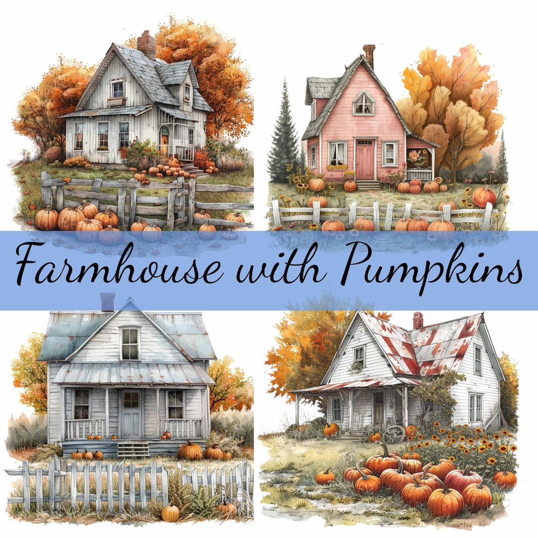 15 Farm House With Pumpkins Clipart Bundle, 15 High-quality JPG, Craft ...