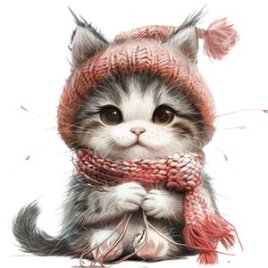 Cute Cat Knitting Yarn Clipart Bundle, 16 High-quality JPG, Craft Art ...