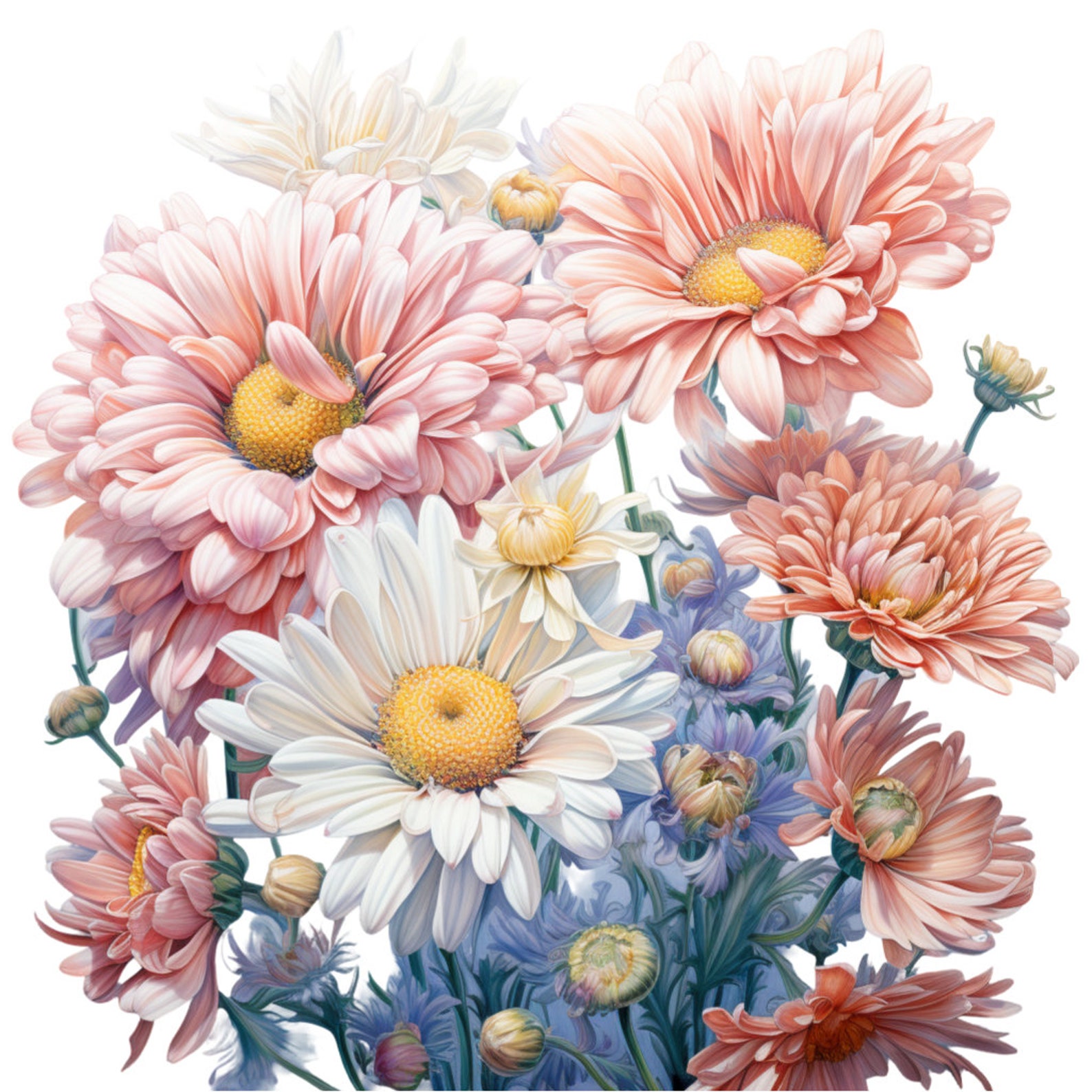 Pastel Daisy Bouquet Clipart Bundle, High-quality JPG, Craft Art, Card ...
