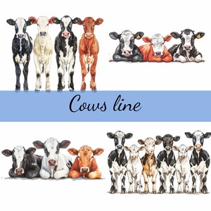 Cute Cows in A Line Clipart Bundle, 16 High-quality JPG, Craft Art ...