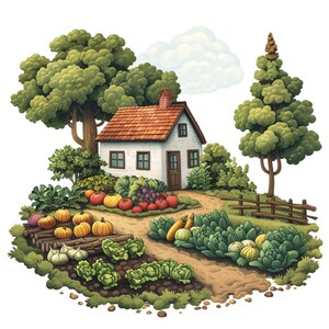 Farm House Garden Clipart Bundle, 12 High-quality JPG, Craft Art, Card ...