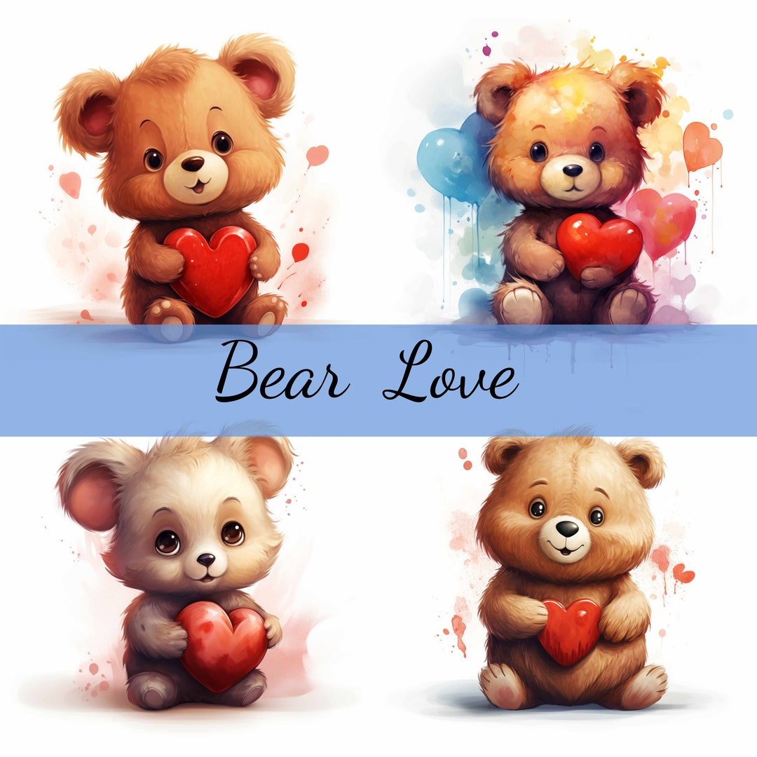 15 Heart Teddy Bear Clipart Bundle, High-quality JPG, Craft Art, Card ...