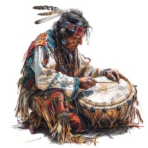 Native Amerian Indian Drummer Clipart Bundle, 15 High-quality JPG ...