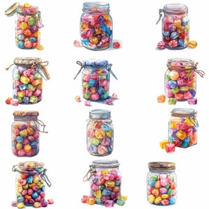 12 Hard Candy in a Glass Jarclipart Bundle, 12 High-quality JPG, Craft ...