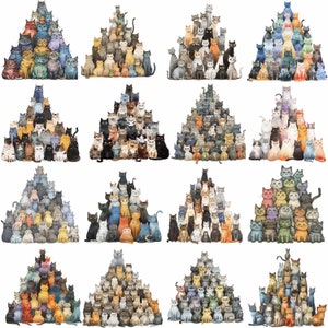 Cat Pyramid Clipart Bundle, 16 High-quality JPG, Craft Art, Card Making ...