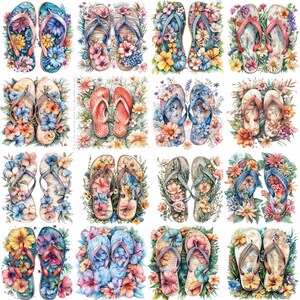 Flip Flops With Flowers Clipart Bundle, 16 High-quality JPG, Craft Art ...