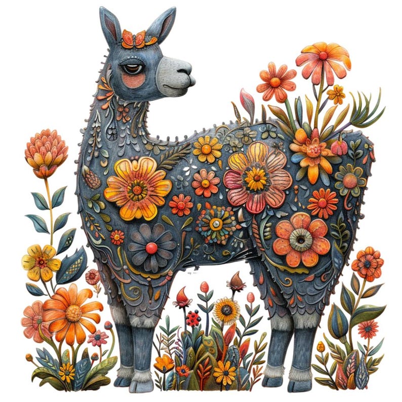 16 Llama With Folk Art Flowers Clipart Bundle, 16 High-quality JPG ...