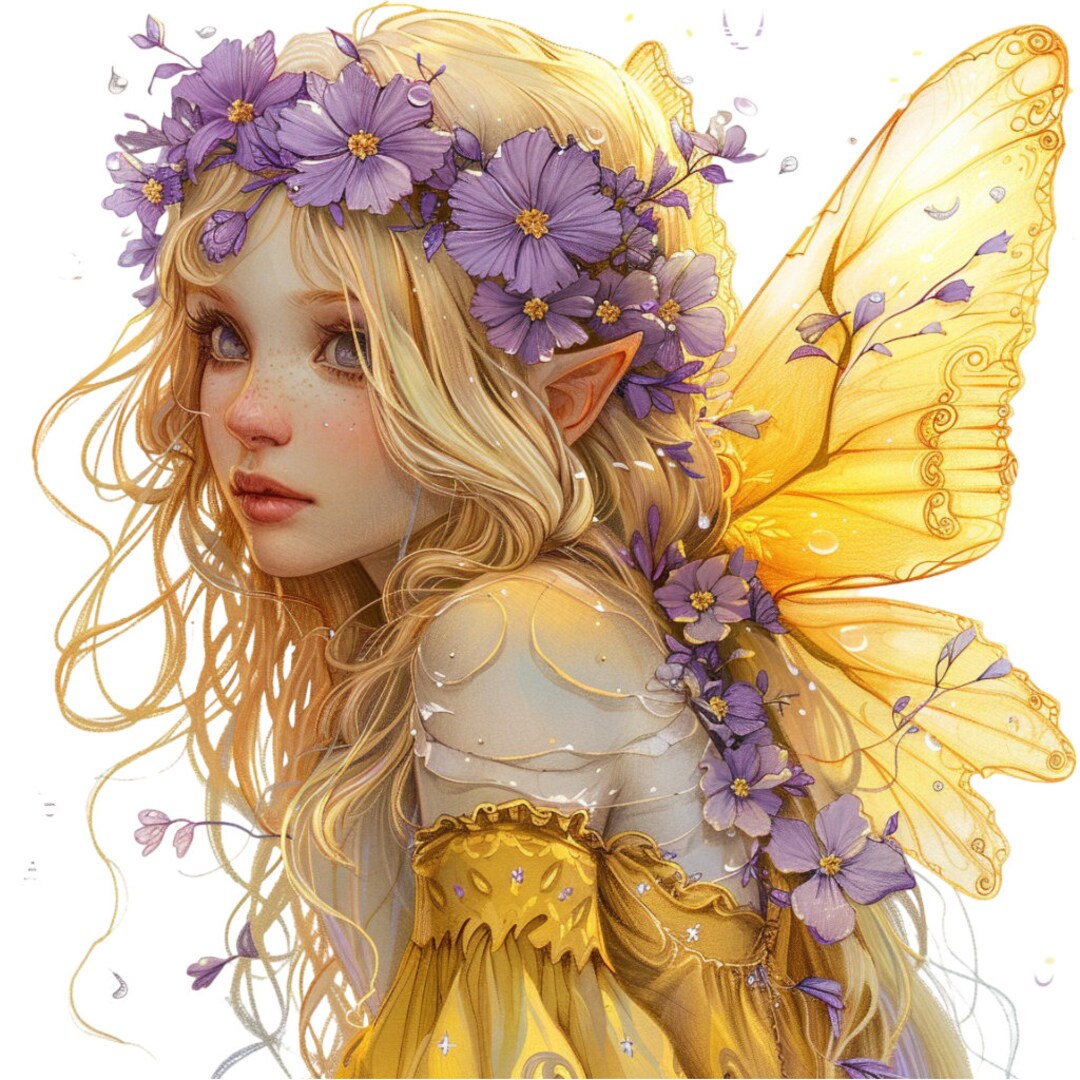 Purple and Yellow Fairy Princess Clipart Bundle, 16 High-quality JPG ...
