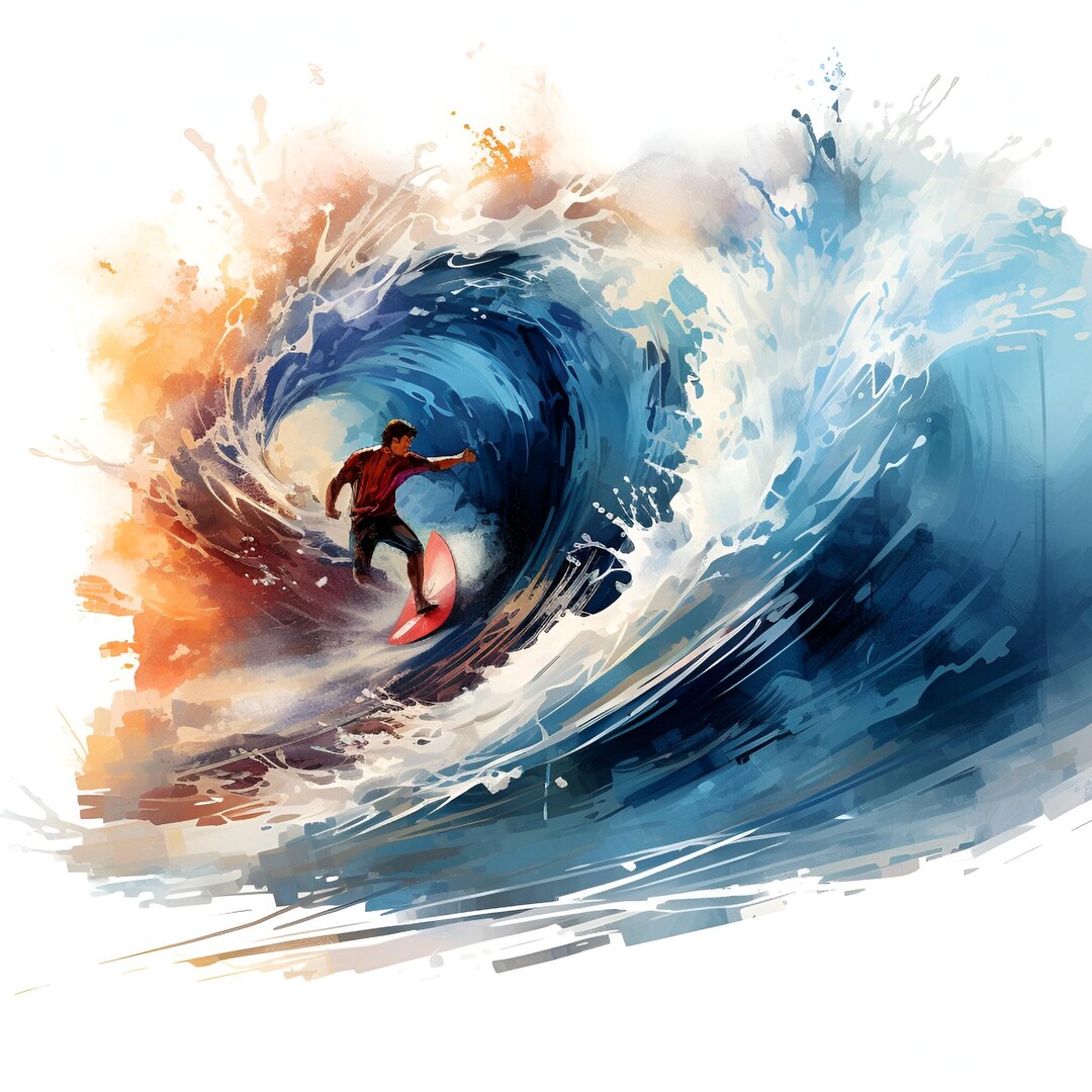 Surfing the Big Wave Clipart Bundle, High-quality JPG, Craft Art, Card ...