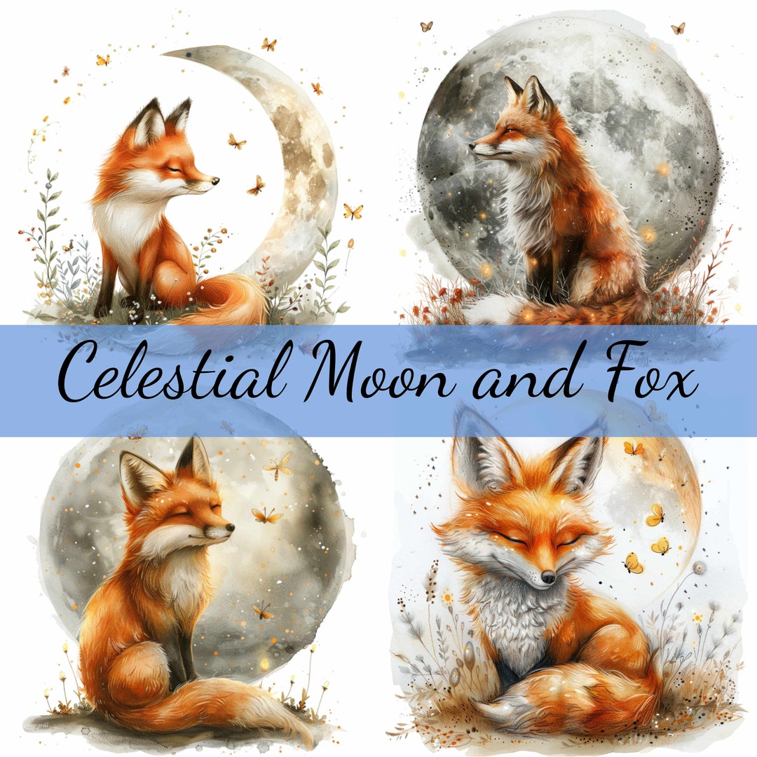 16 Fox and Moon Celestial Clipart Bundle, 16 High-quality JPG, Craft ...