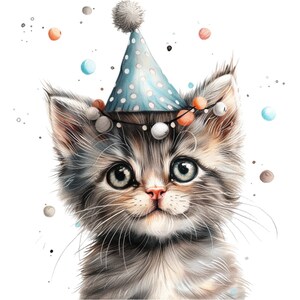 Cat With Party Hat Clipart Bundle, 14 High-quality JPG, Craft Art, Card ...