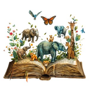 16 Open Book With Wild Animals Coming Out Clipart Bundle, High-quality ...