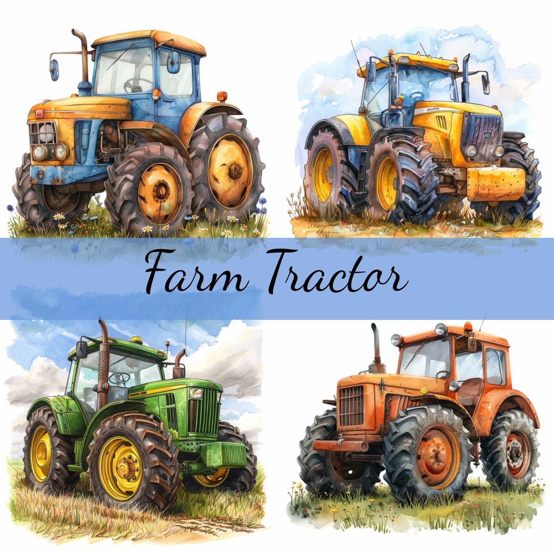 16 Cute Farm Tractor Clipart Bundle, 16 High-quality JPG, Craft Art ...